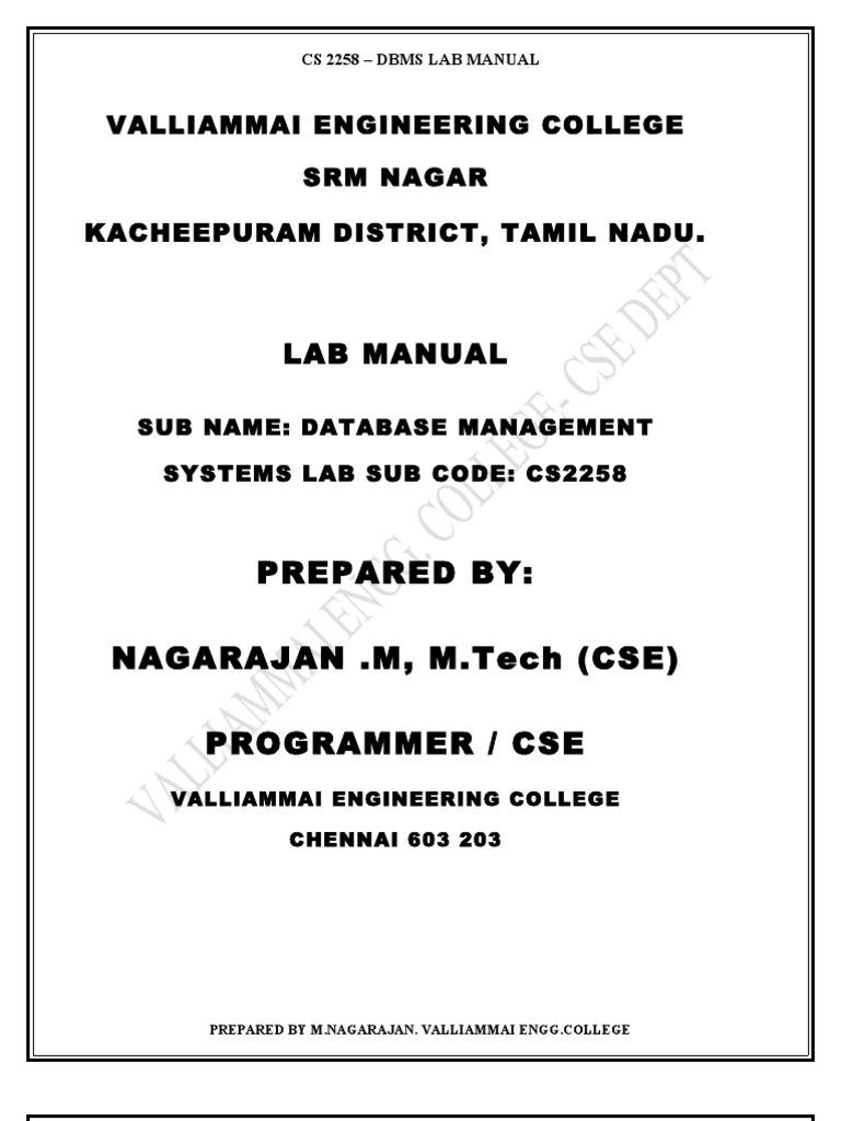 DBMS Lab Manual Database Management Systems Lab | PDF | Pl/Sql | Sql
