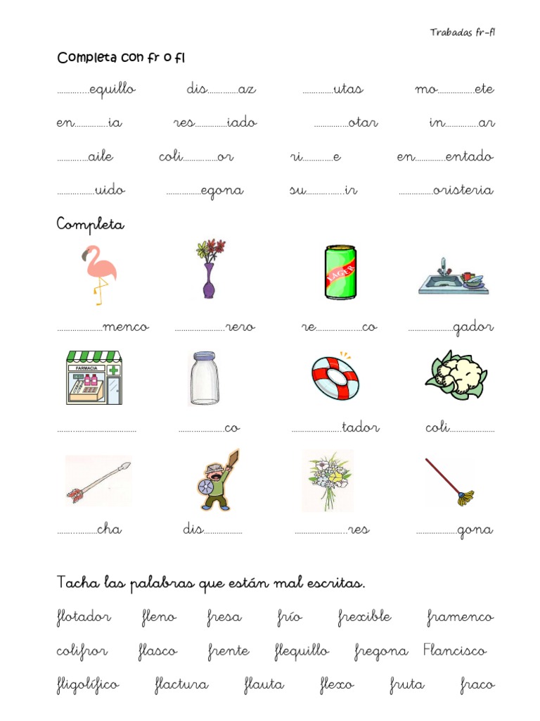 Actividades de palabras fr y fl para niños | PDF