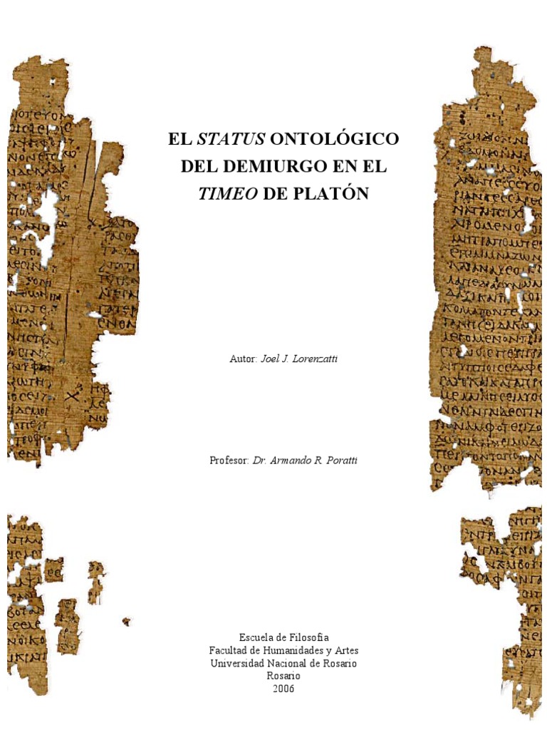 Demiurgo en el Timeo de Platón.pdf | Platón | Idiomas