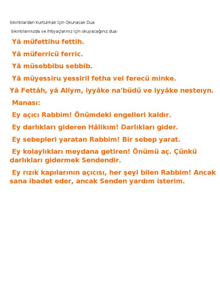 COX GOZEL-Sıkıntılardan Kurtulmak İçin Okunacak Dua | PDF