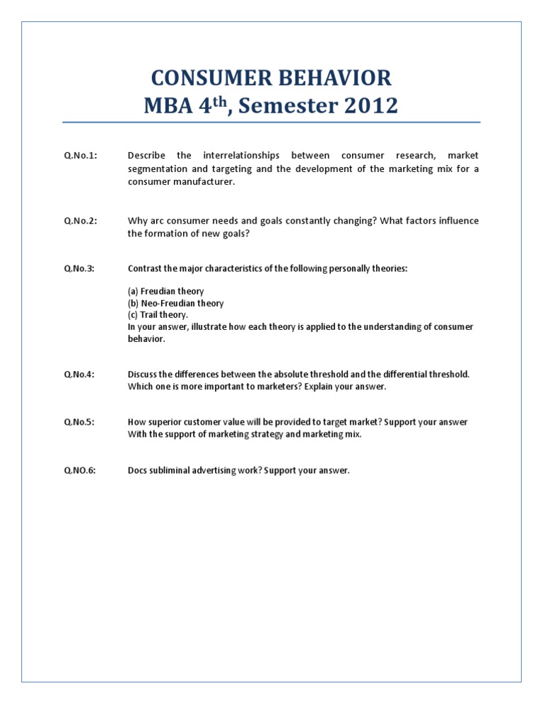 Consumer Behavior 2009-2011-2012 Past & Guess Paper | PDF | Consumer ...