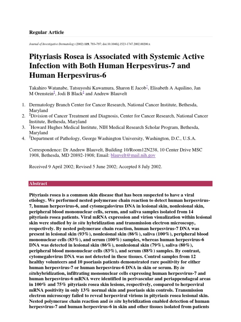 Pityriasis Rosea Is Associated With Systemic Active Infection With Both ...