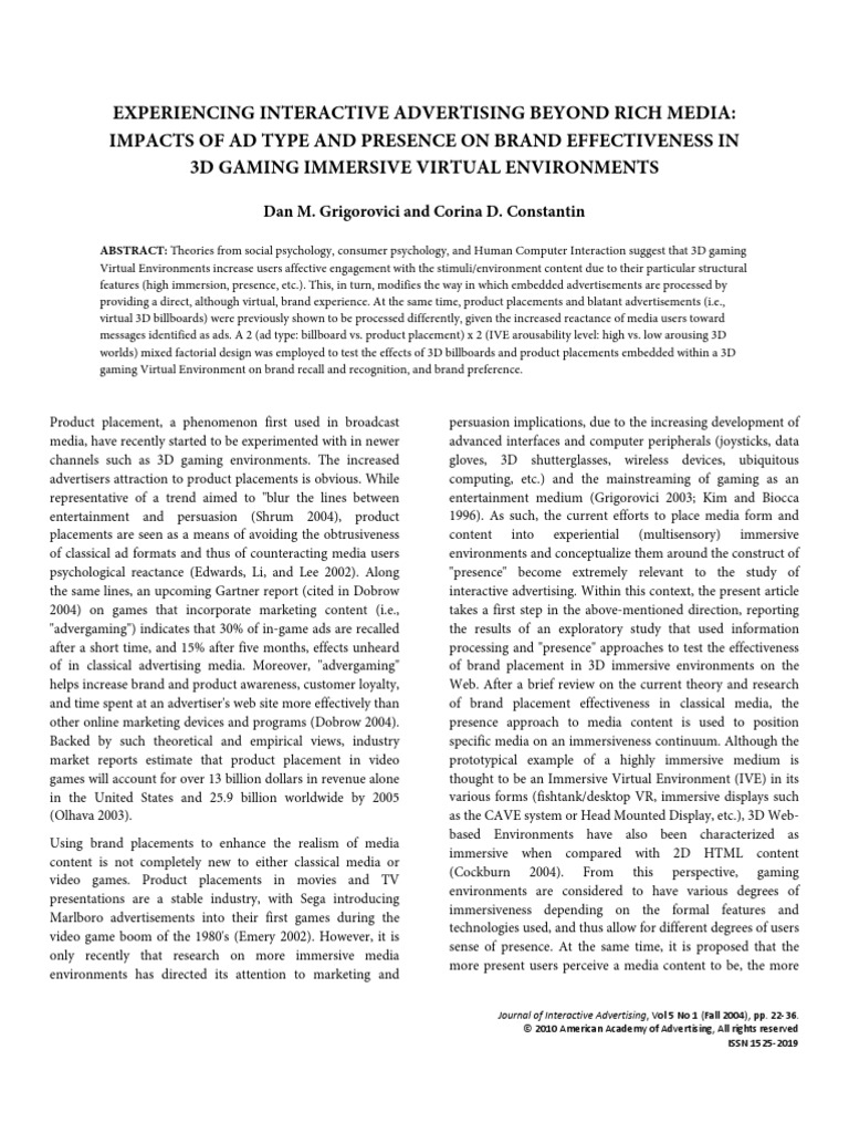 Experiencing Interactive Advertising Beyond Rich Media - Impacts of Ad ...