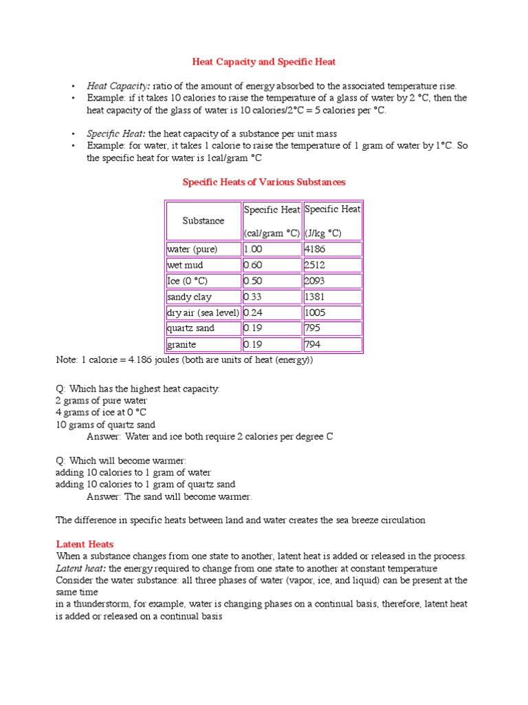 Heat Capacity and Specific Heat PDF | PDF | Heat Capacity | Heat