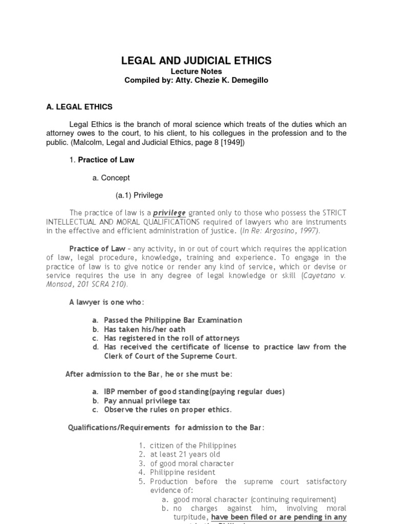 Lecture Notes Legal Ethics | PDF | Lawyer | Practice Of Law
