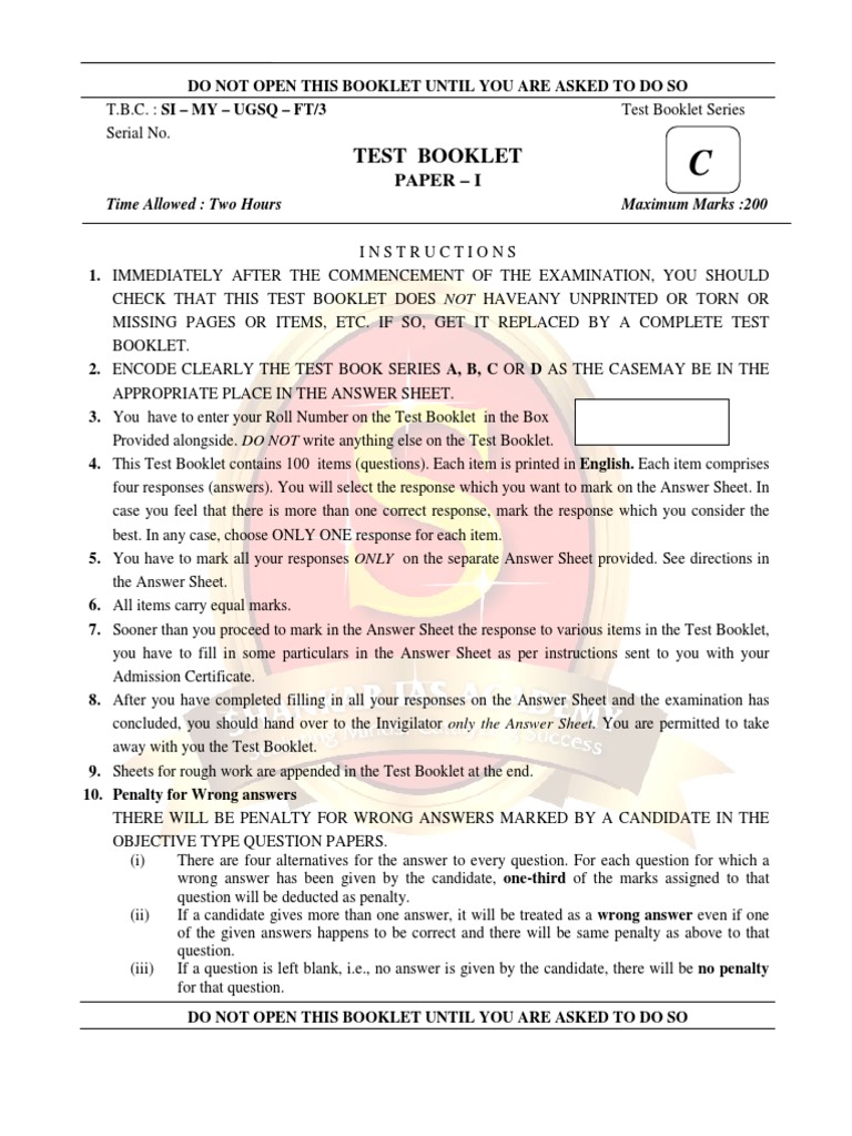 Answer Key For General Studies | PDF
