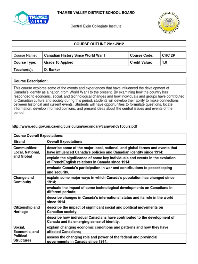 CHC2P History Outline | PDF | Canada | Educational Assessment