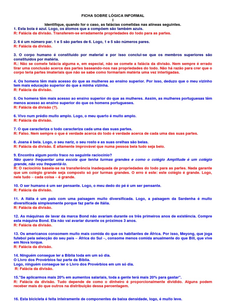 Ficha Sobre Lógica Informal | PDF | Falácia | Argumento