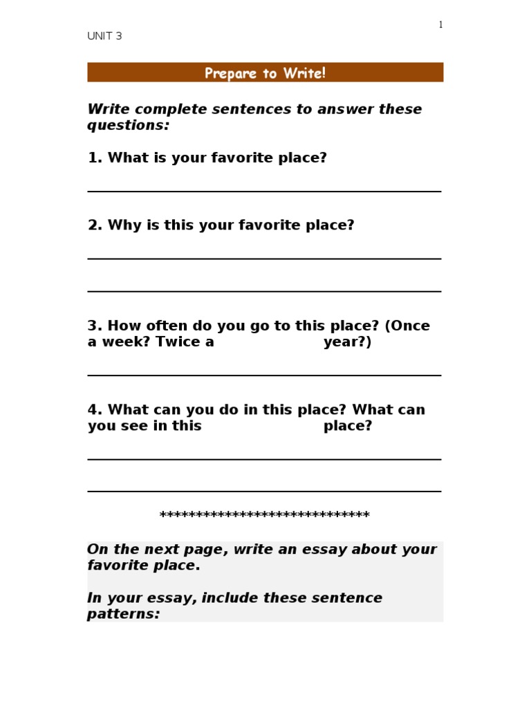 My Favorite Place Writing Guide | PDF | Language Arts & Discipline