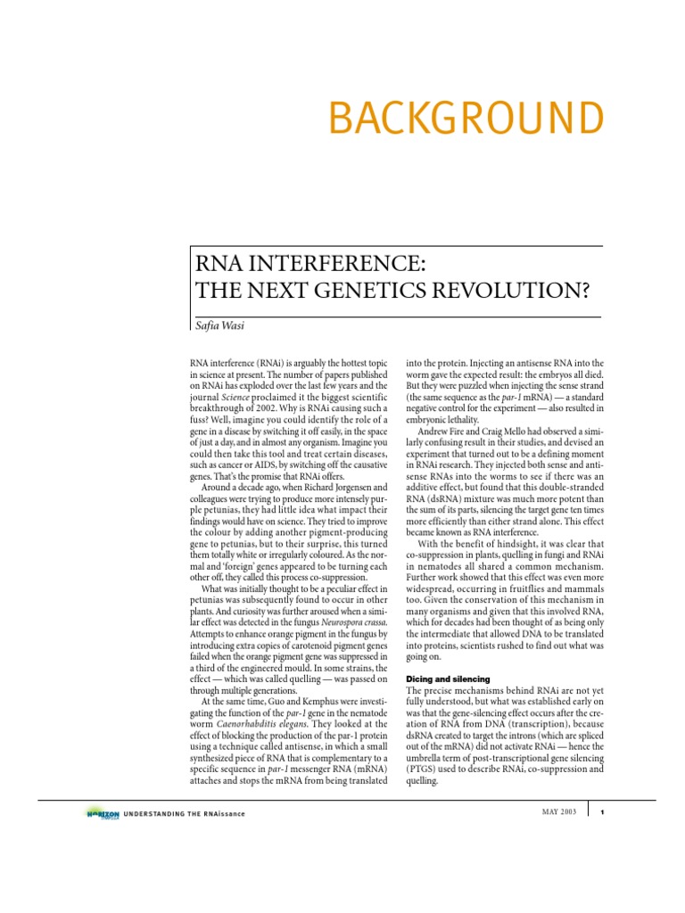 Background: Rna Interference: The Next Genetics Revolution? | PDF | Rna ...