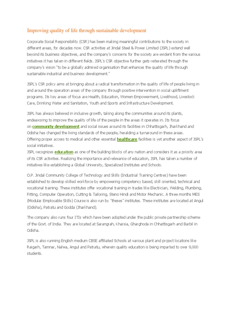 Jindal Steel | PDF | Corporate Social Responsibility | Empowerment