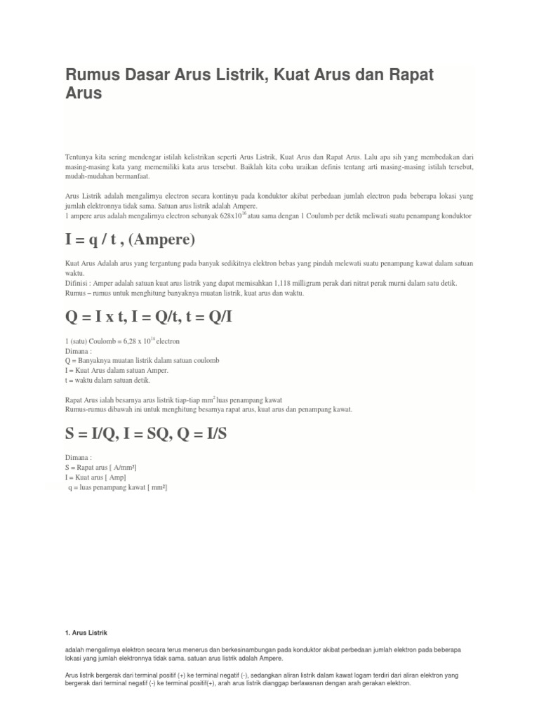 Rumus Dasar Arus Listrik | PDF | Sains & Matematika | Teknologi & Rekayasa