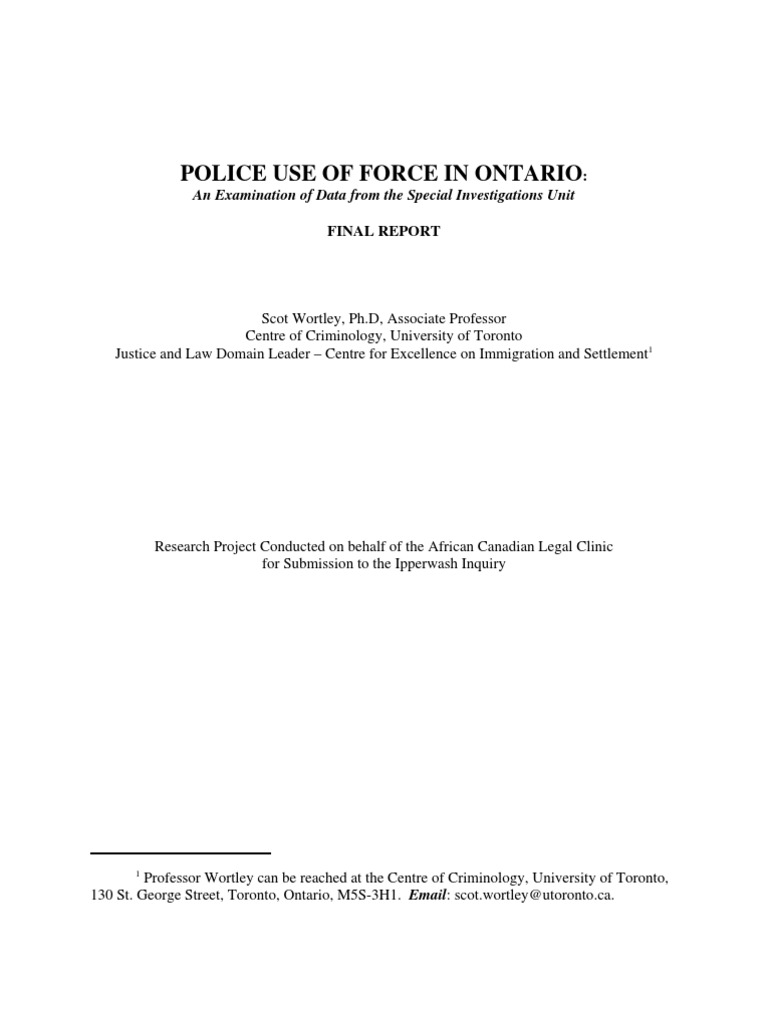 Police Use of Force in Ontario: An Examination of Data From The Special ...