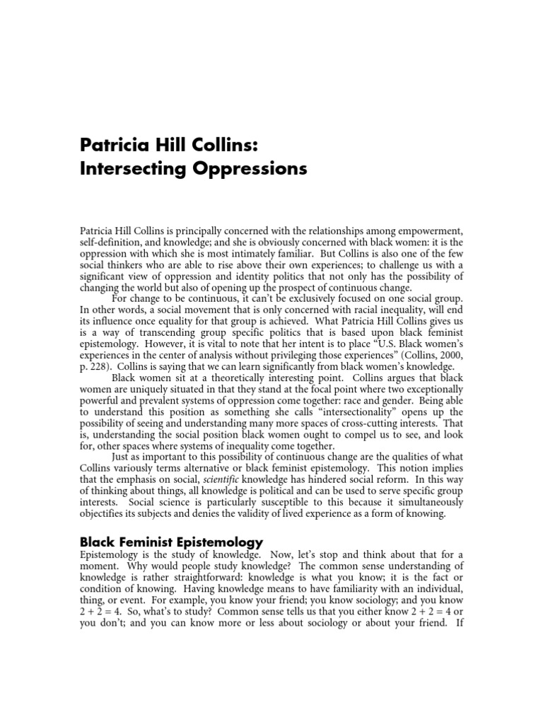 Collins - Intersecting Oppressions | PDF | Intersectionality | Black ...