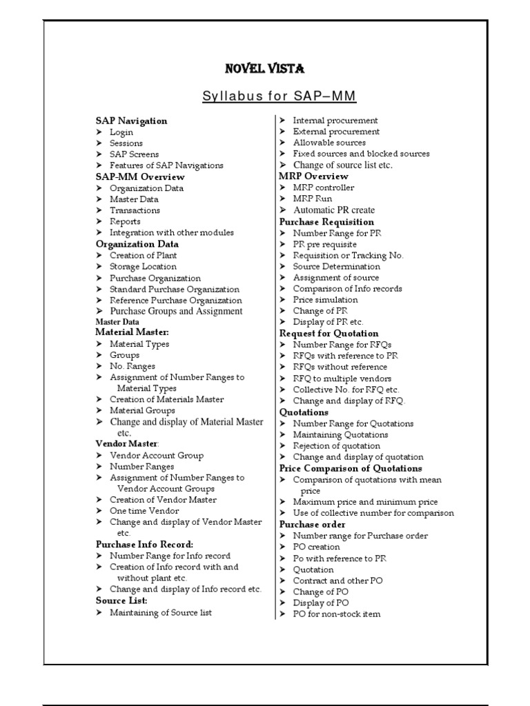 sap mm syllabus | Invoice | Inventory