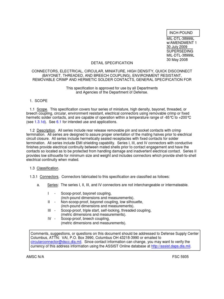 MIL-DTL-38999 Connector Specification | PDF | Electrical Connector ...