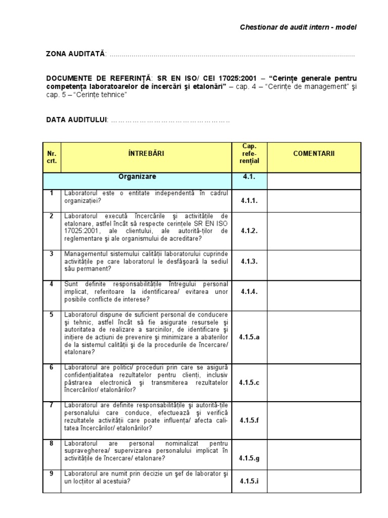Chestionar Audit Intern_MODEL
