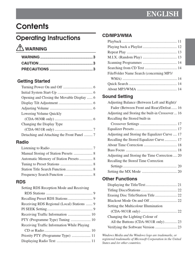 Operating Instructions: English | PDF | Mp3 | Compact Disc