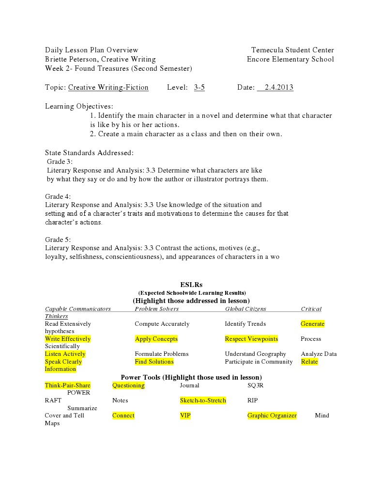 Week 2 Lesson Plan - Character Development | PDF | Lesson Plan | Learning
