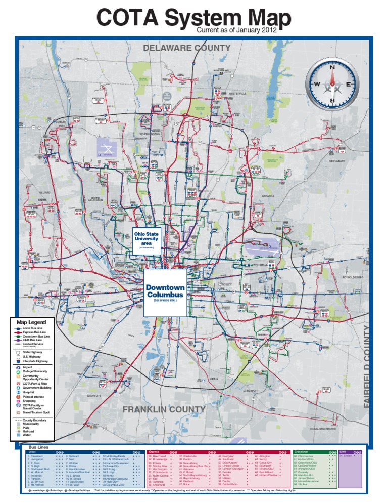 COTA Columbus Bus Route Map | PDF | Columbus | Urban Geography