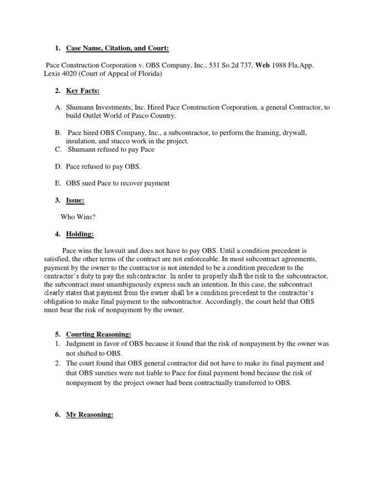 Business Law Case Study Condition | PDF