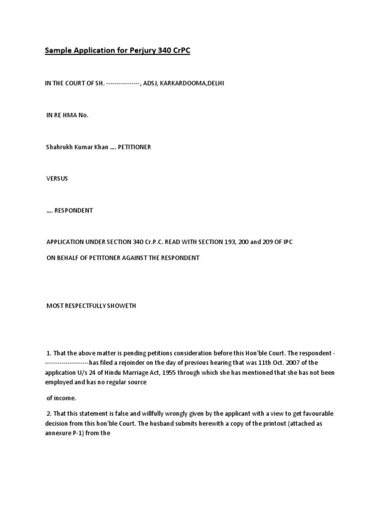 Application For Perjury 340 CRPC | PDF | Virtue | Judiciaries