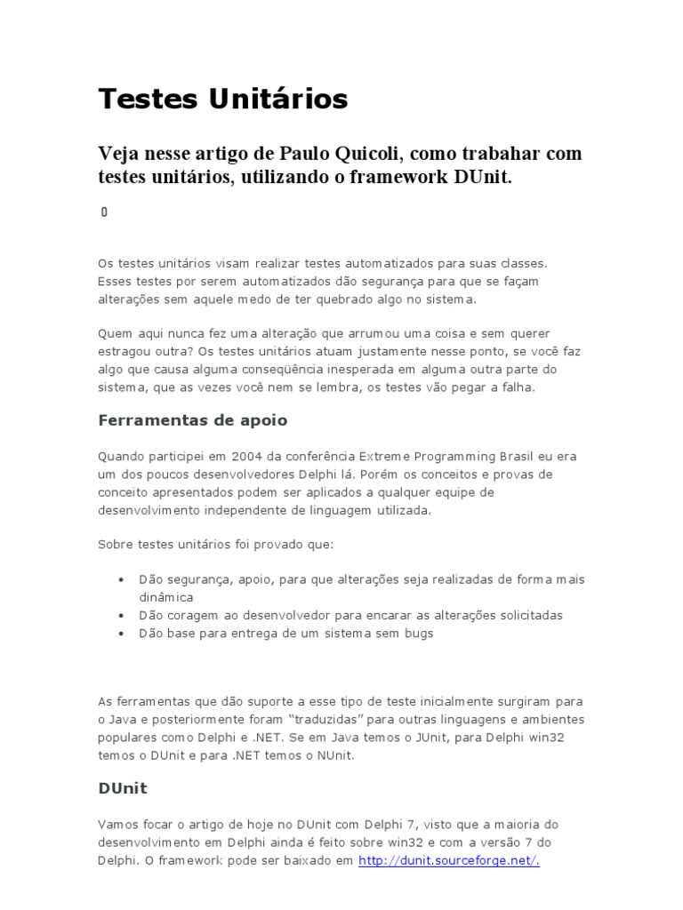 Testes Unitários D Unit | PDF | Teste de unidade | Desenvolvimento ...