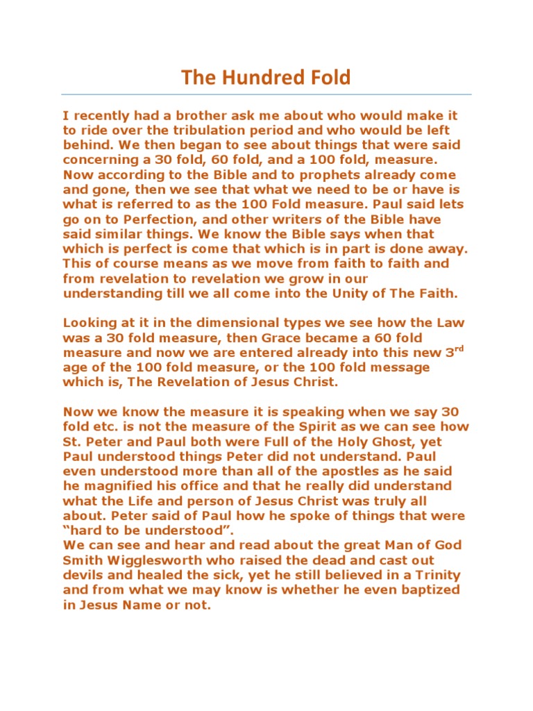 The Hundred Fold | PDF | Revelation | Jesus