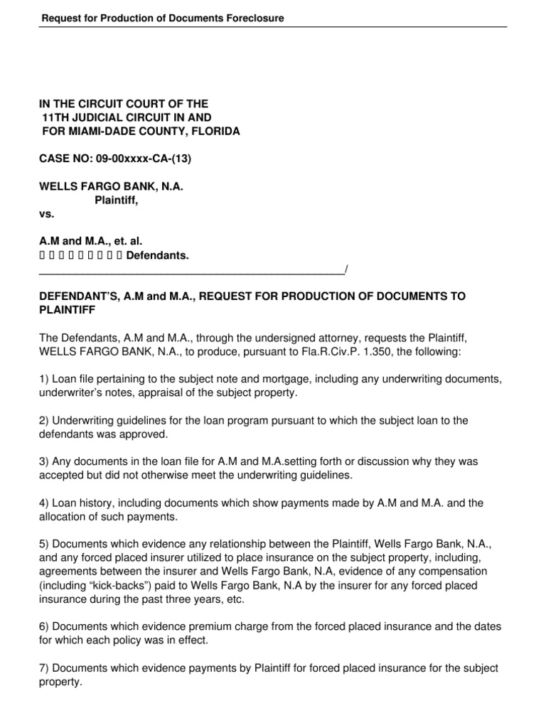 Foreclosure Request For Production of Documents | PDF | Wells Fargo ...