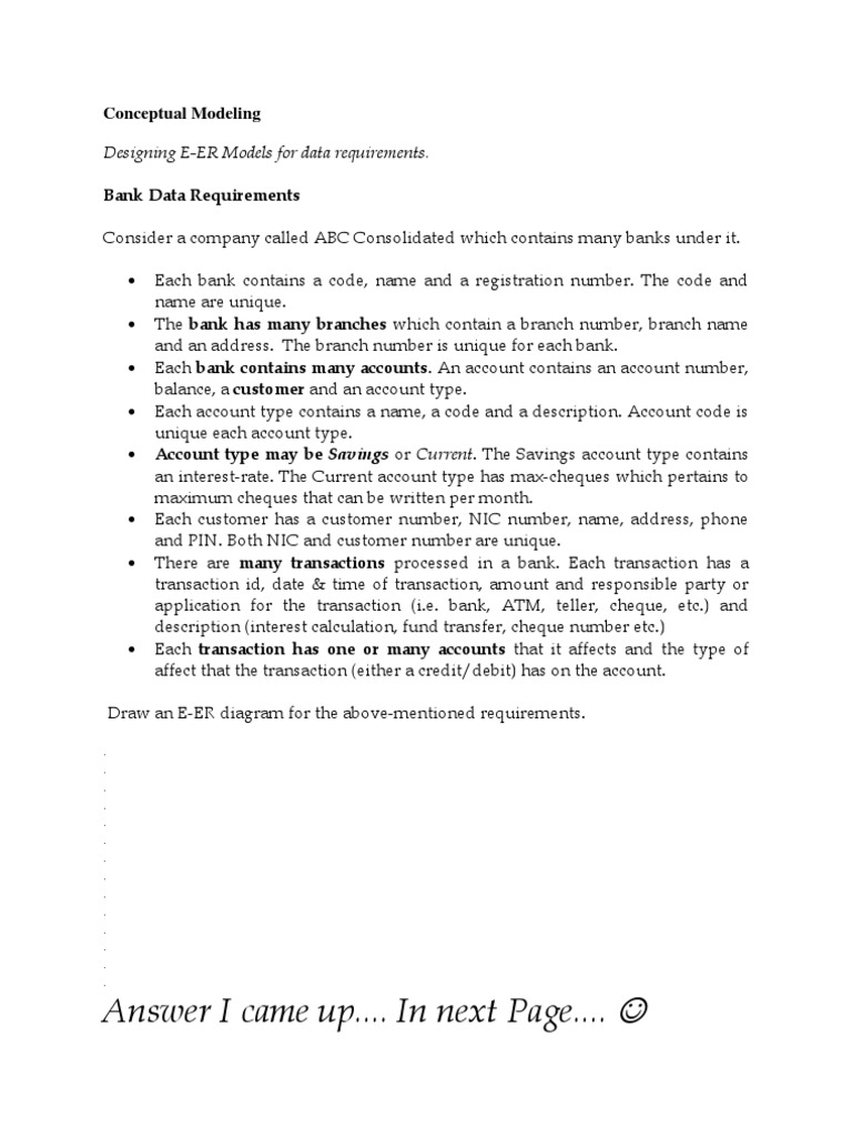 Conceptual Modeling (Bank Data Requirements) | PDF
