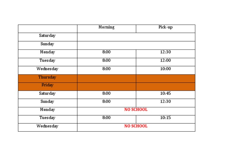 Weekly Morning Pick-Up Schedule | PDF