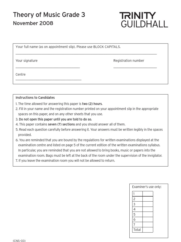 Trinity Music College Grade Three Theory Paper 2008 | PDF | Minor Scale ...