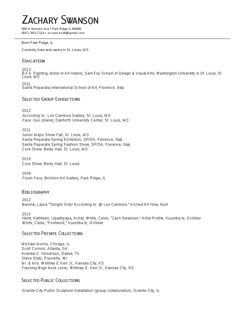 Zachary Swanson: Art Education & Exhibitions | PDF