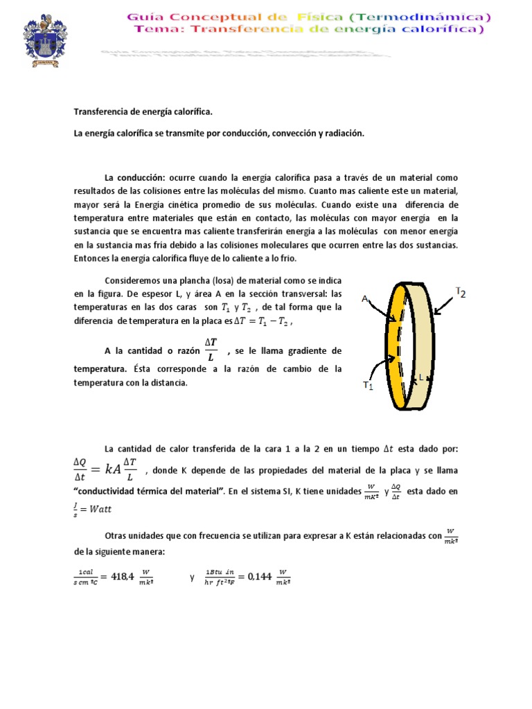 Transferencia de Energía Calorífica | PDF | Conduccion termica | Ramas ...