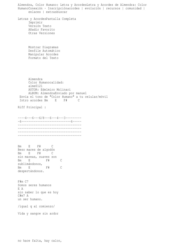 Almendra, Color Humano Letra y Acordes | PDF