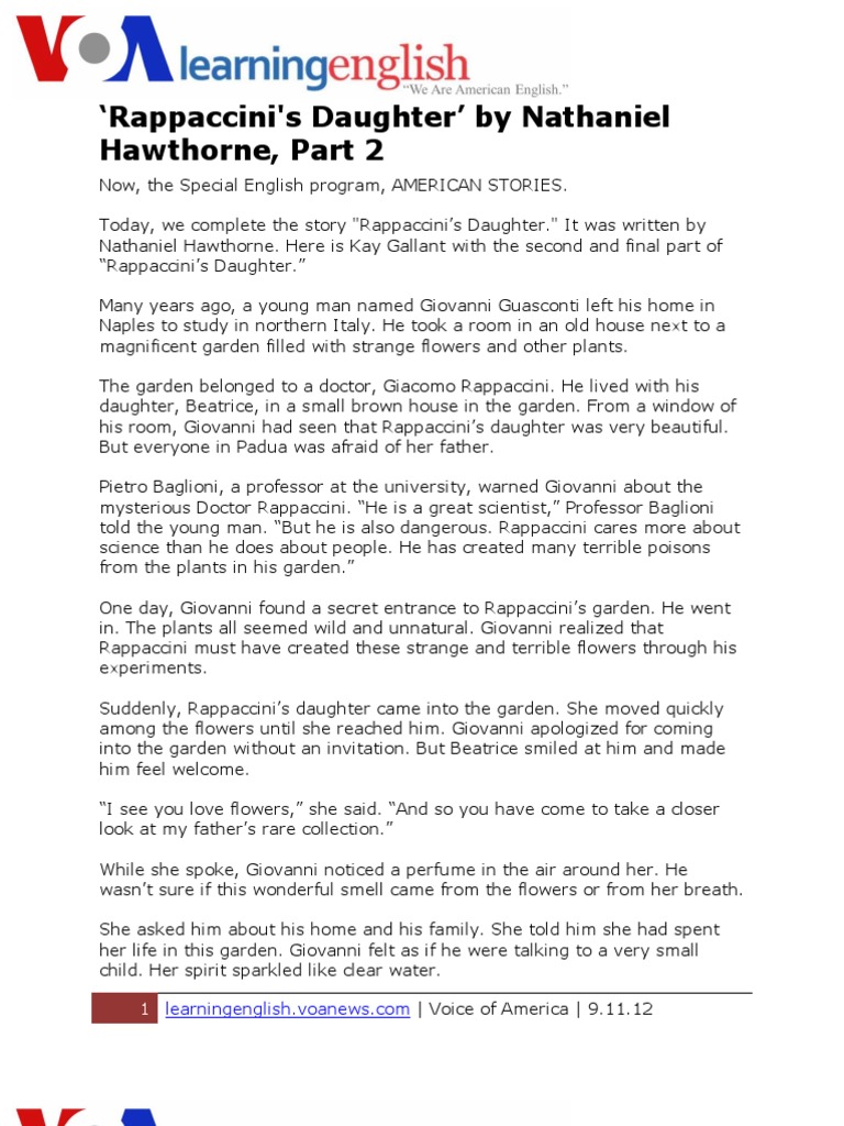 Rappaccini's Daughter Part 2 Summary | PDF | Self-Improvement | Mystery ...