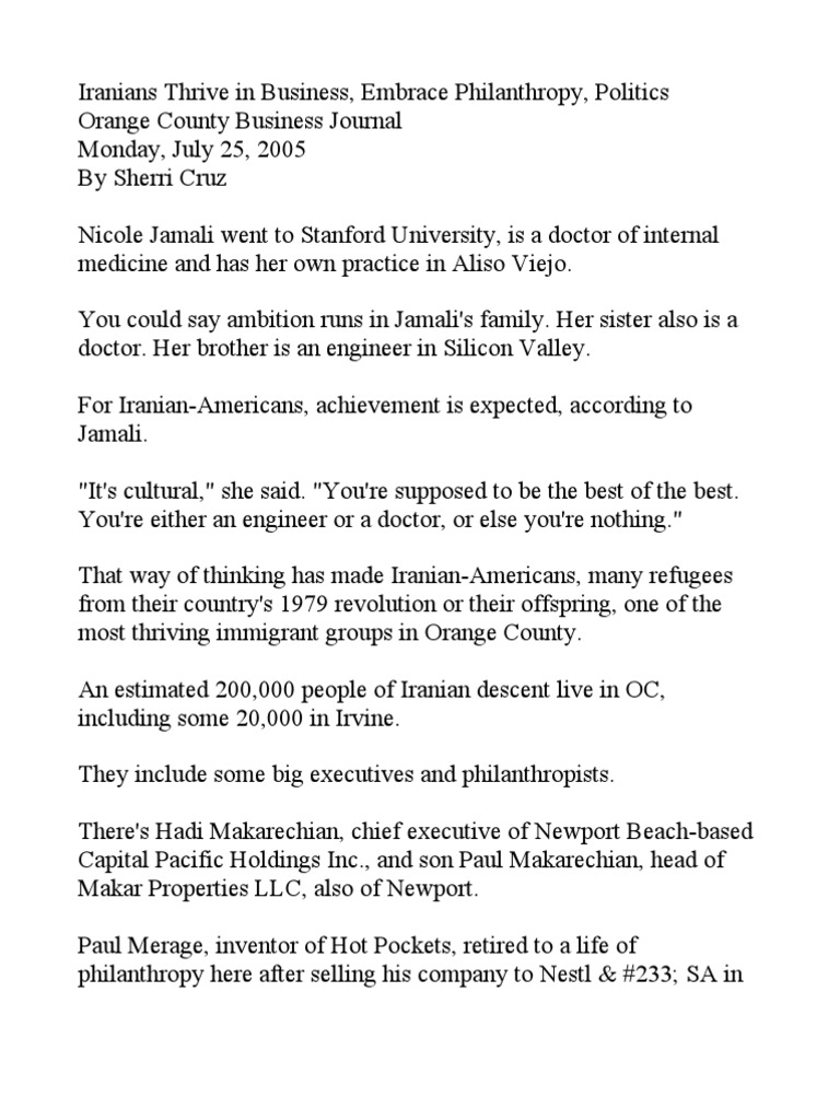 Ocbj Iranians Thrive in OC | PDF | Iran | Orange County