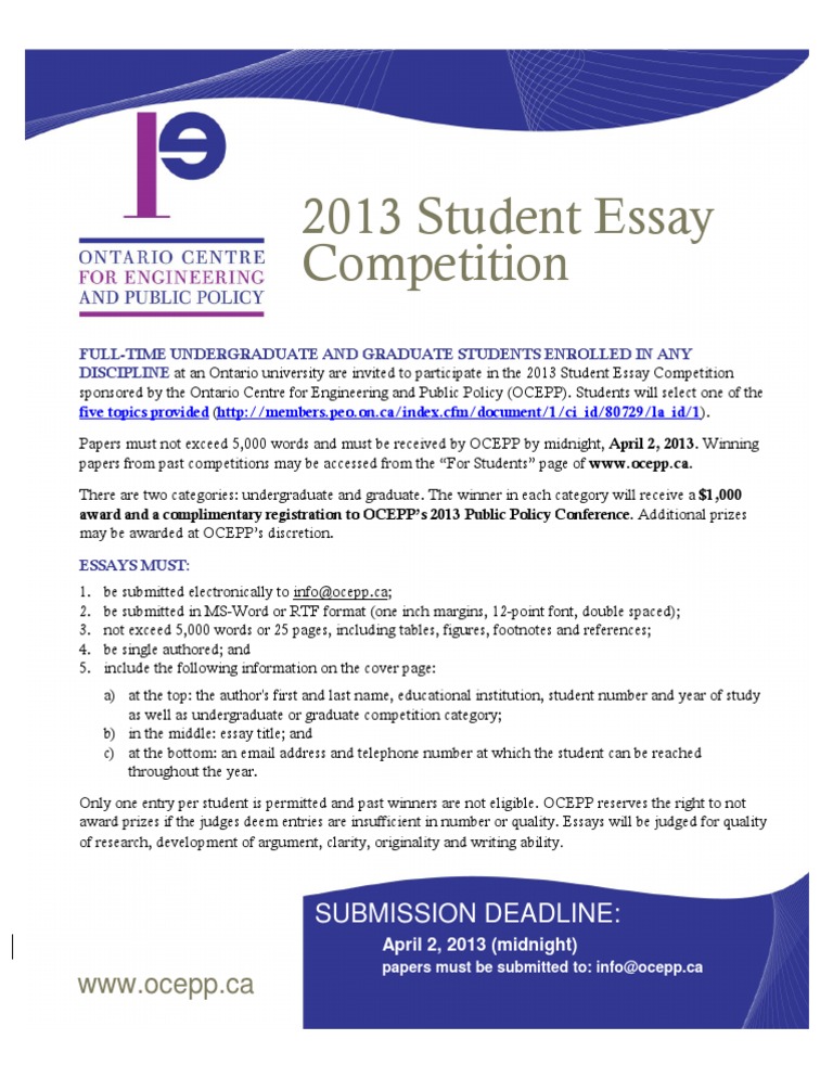 2013 Ontario Student Essay Competition | PDF | Career & Growth