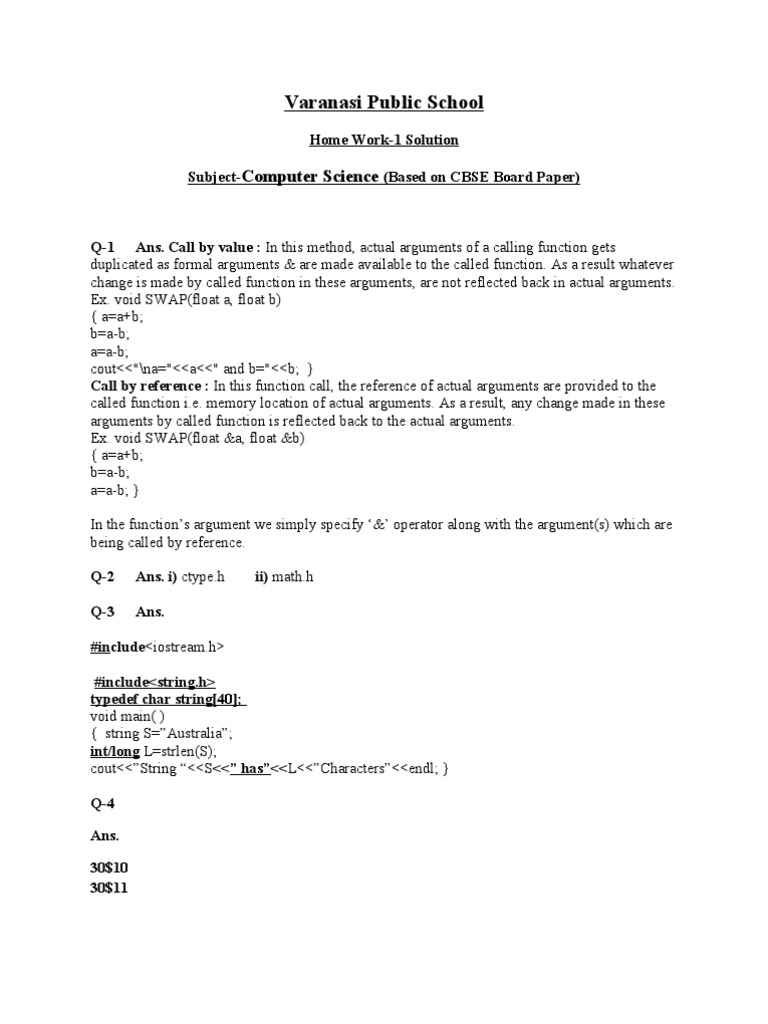 Analysis of Computer Science Homework on Call by Value vs Call by Reference, Constructors, and ...