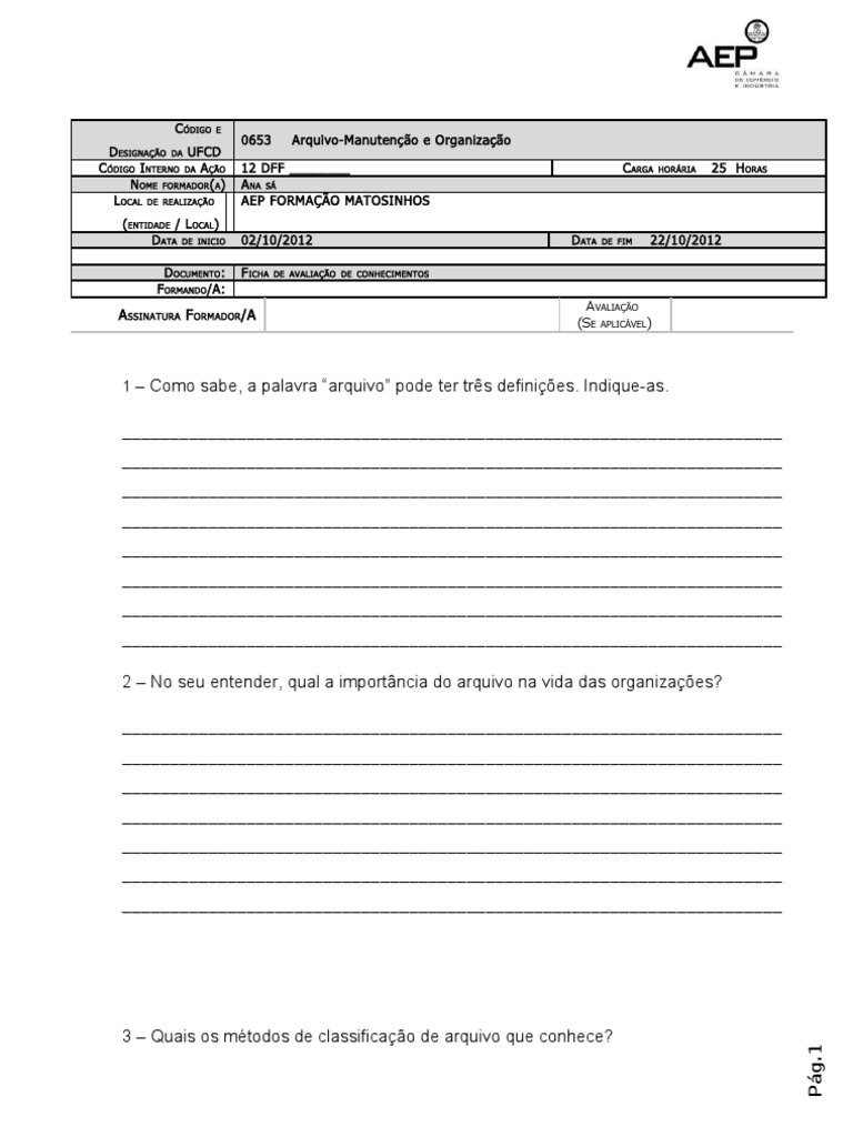 Teste de Avaliação de Conhecimentos - UFCD - 0653 | PDF