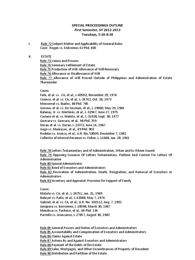 special proceeding outline | Civil Law (Common Law) | Legal Concepts ...