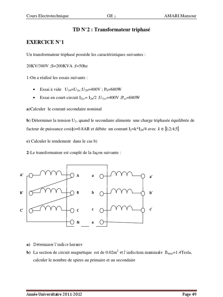TD2 Transformateur Triphase | PDF | Électronique | Énergie électrique