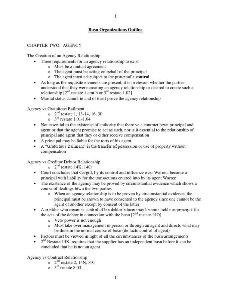 Business Organizations Outline | PDF | Law Of Agency | Partnership