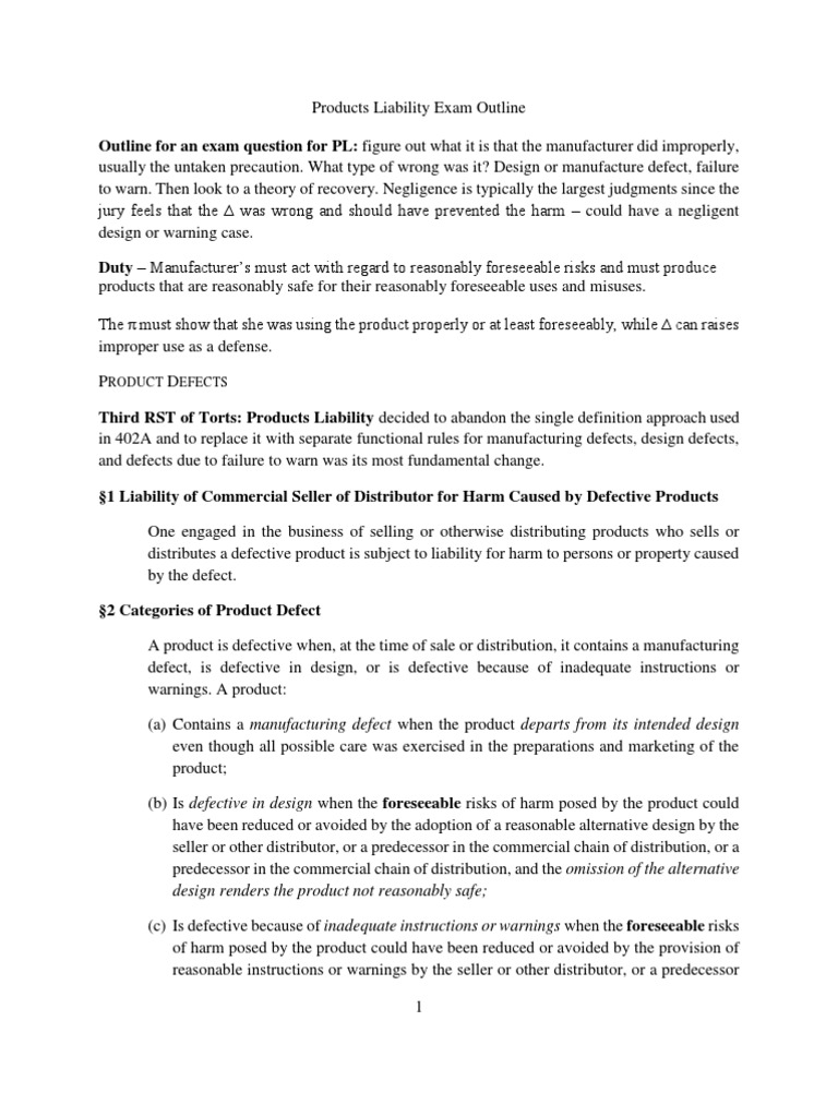 Products Liability Outline | PDF | Implied Warranty | Daubert Standard