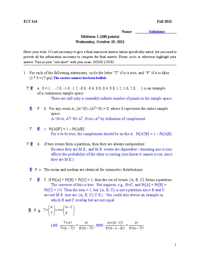Applied Statistics and Probability For Engineers Example Midterm | PDF ...