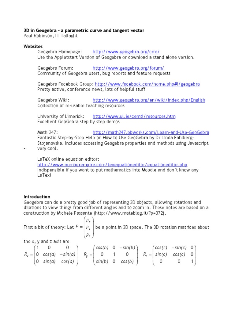 3D Parametric Curves in GeoGebra | PDF | Cartesian Coordinate System ...
