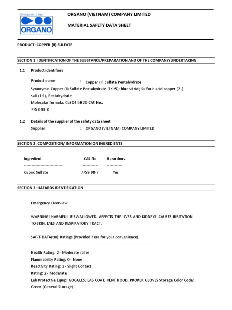 Cu SO4 | PDF | Dangerous Goods | Magnesium