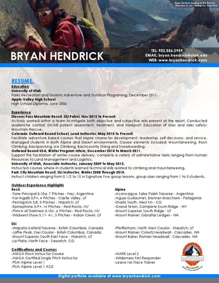 Bryan Hendrick - Resume | PDF | Utah | Winter