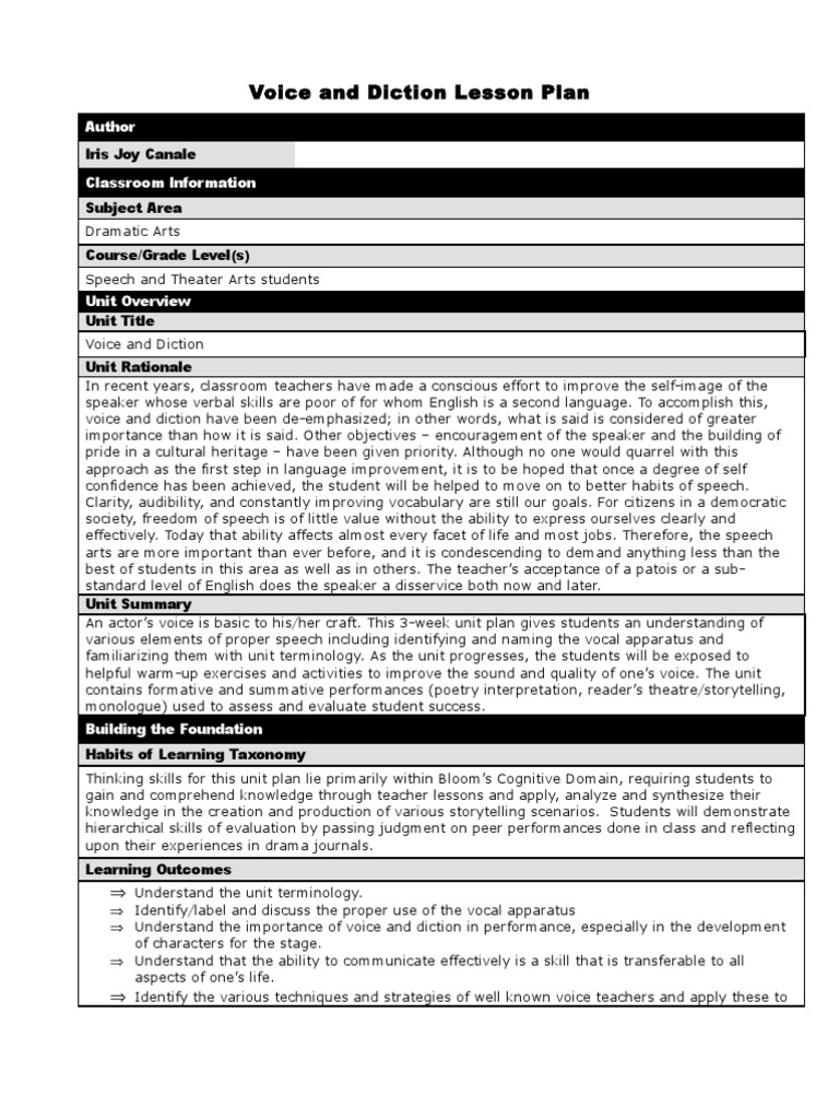 Lesson Plan | PDF | Vocal Pedagogy | Teachers