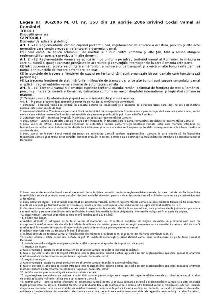 Infractiuni Prevazute de Codul Vamal | PDF